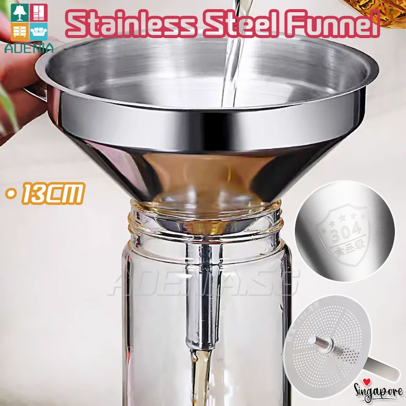 【SG】Stainless Steel Funnels Kitchen Wide Mouth Filter Funnel Liquid ...