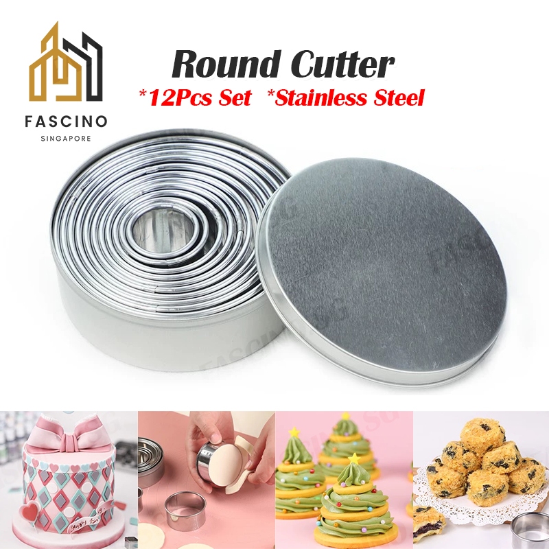 【SG】12PCS Round Stainless Steel Cookie Cutter Donut Cutter Set Fondant ...
