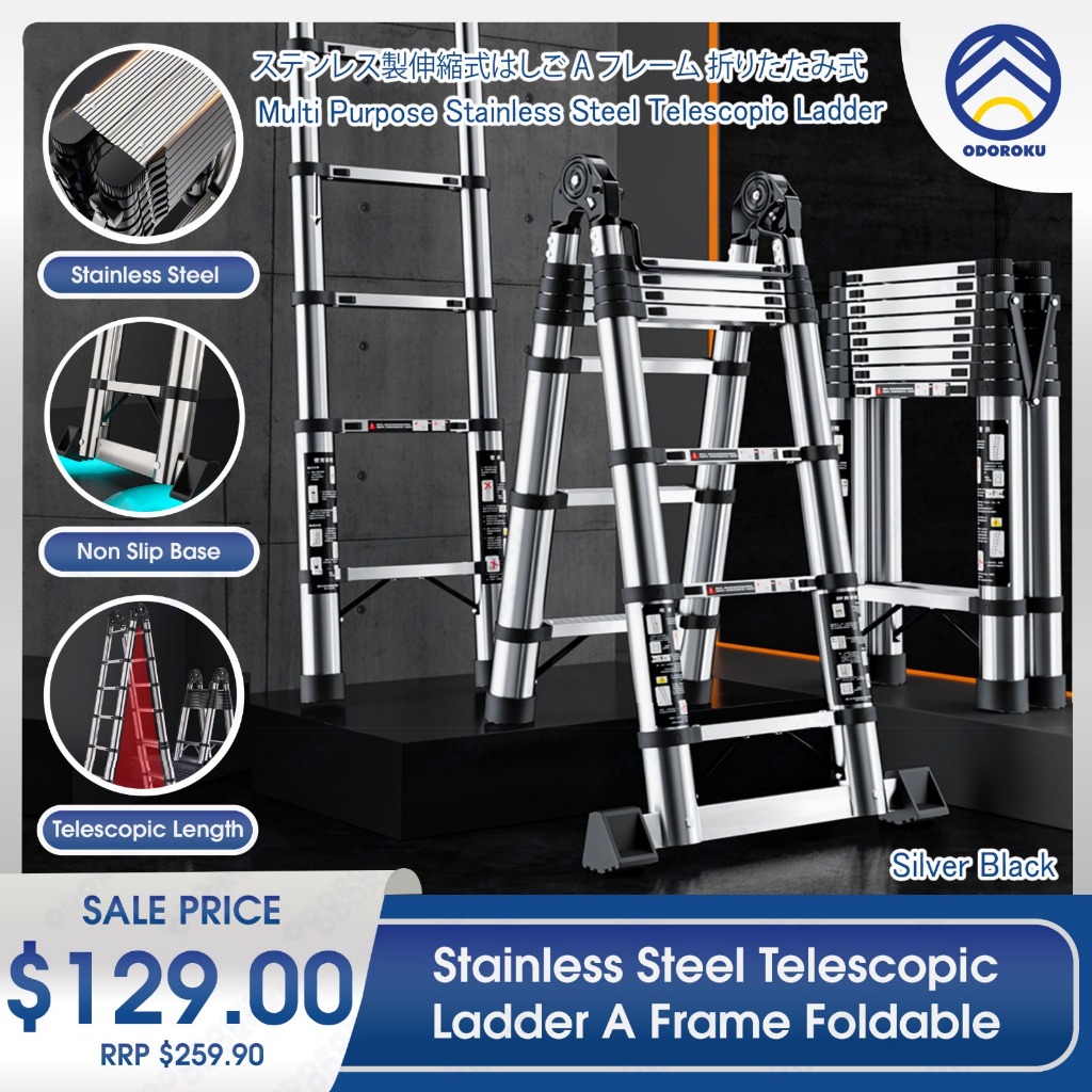 ODOROKU Telescopic Ladder A-Frame Stainless Steel Extension Ladders ...