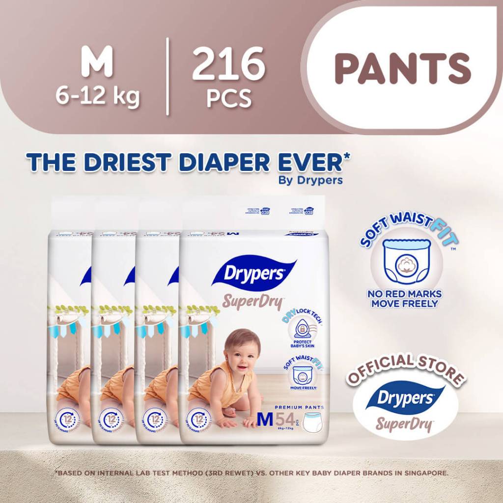 Drypers SuperDry Premium Pants Baby Diaper M (6-12kg) 54sx4 - Carton ...