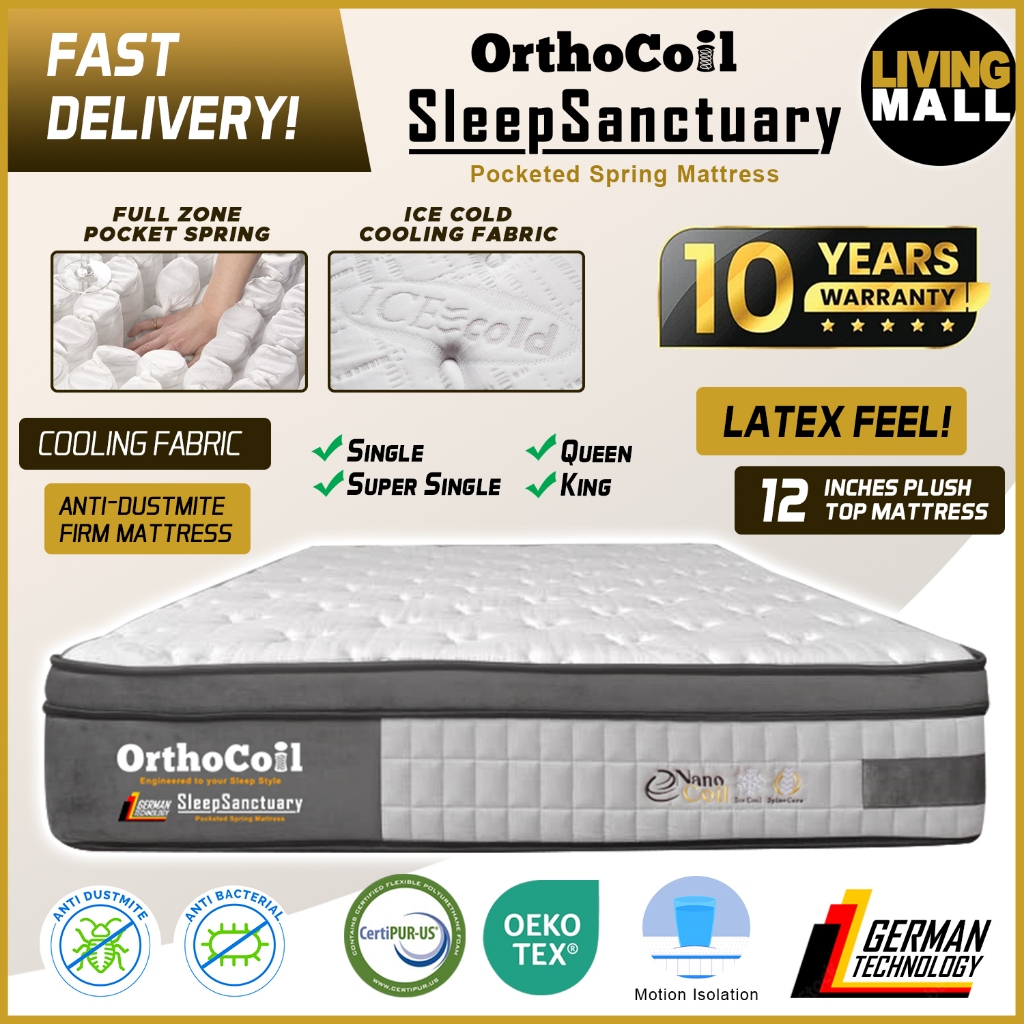 Living Mall Orthocoil 12" Sleep Sanctuary Ice-Cold Fabric Mattress ...