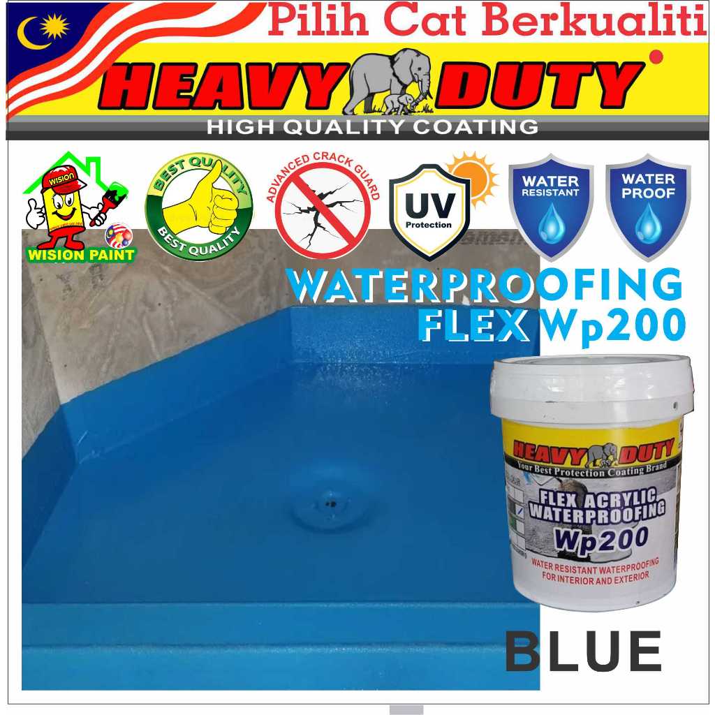 BLUE ( 1KG ) HEAVY DUTY WP200 Acrylic Waterproofing Paint Coating ...
