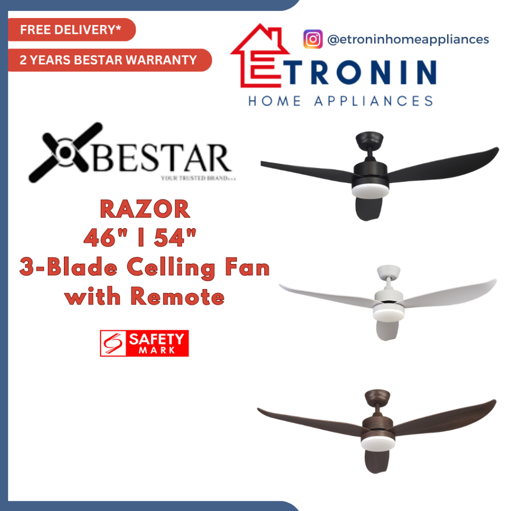 Bestar RAZOR 46" l 54" 3-Blade Celling Fan with Remote | Shopee Singapore