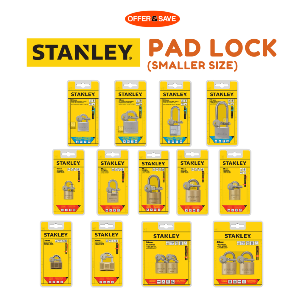 Stanley Pad Lock With Key Gate Lock Door Lock (Smaller) | Shopee Singapore