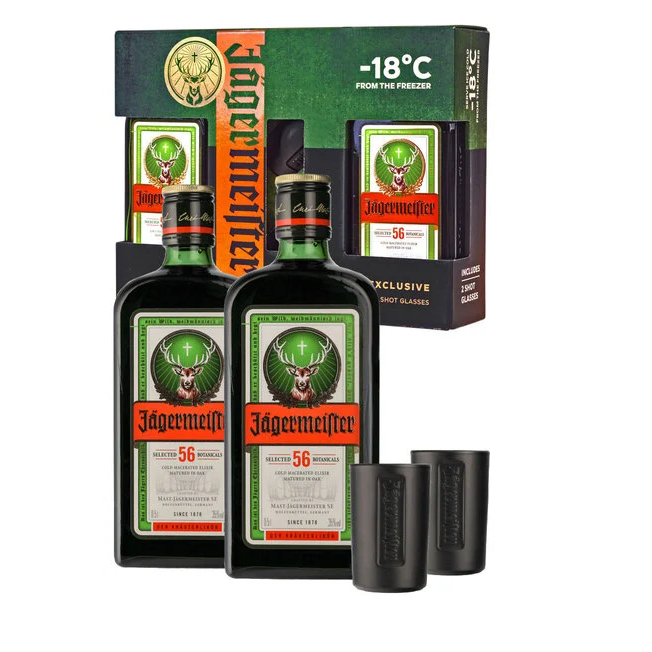 Jagermeister Twinpack Gift Set 2x 500ml Giftset with 2 Shot Glasses ...