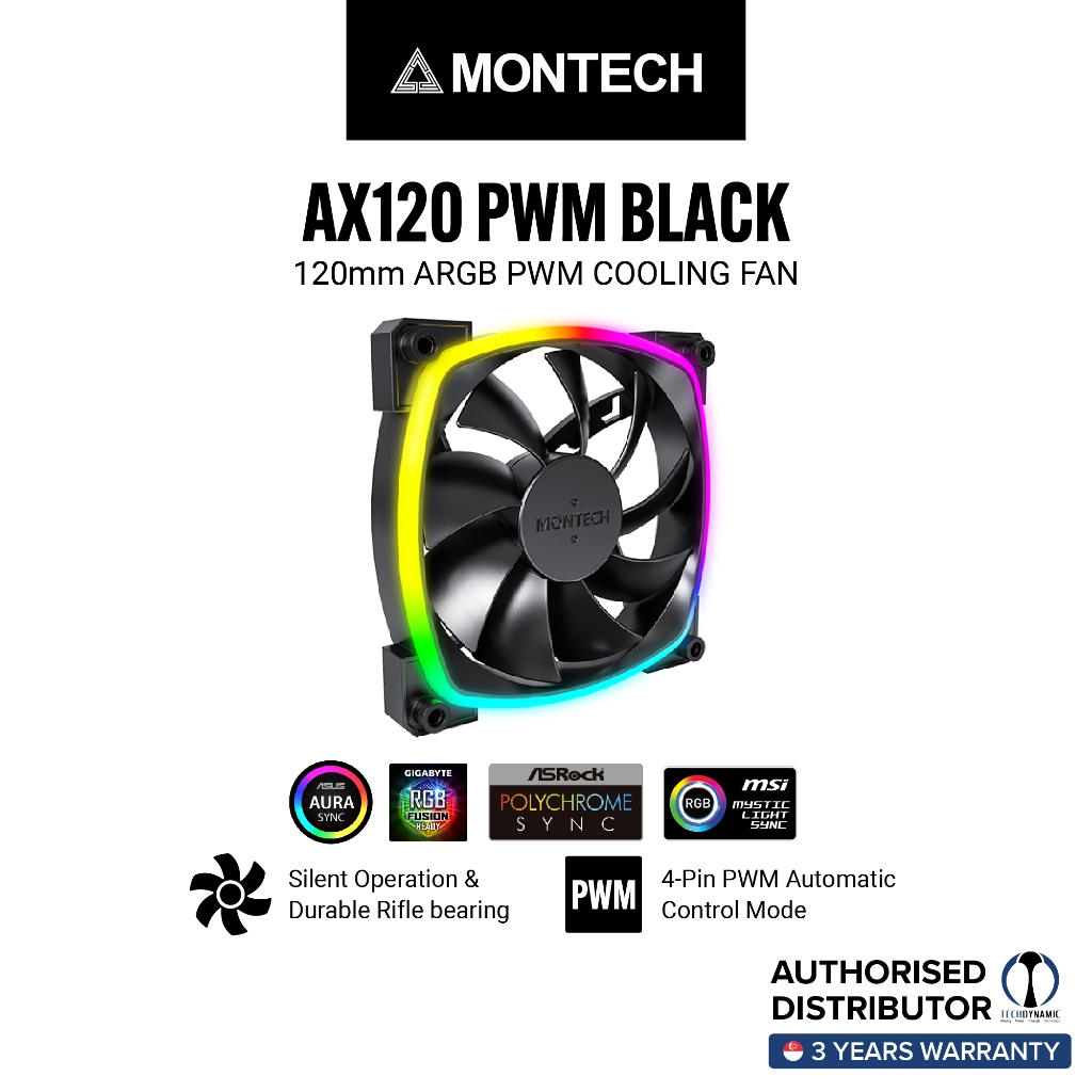 MONTECH AX120 ARGB PWM Fan Black | Shopee Singapore