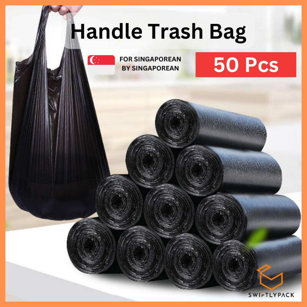 50 Pcs Black Trash Bag Garbage Bag Rubbish Bag Plastic Bag Dustbin Bag ...
