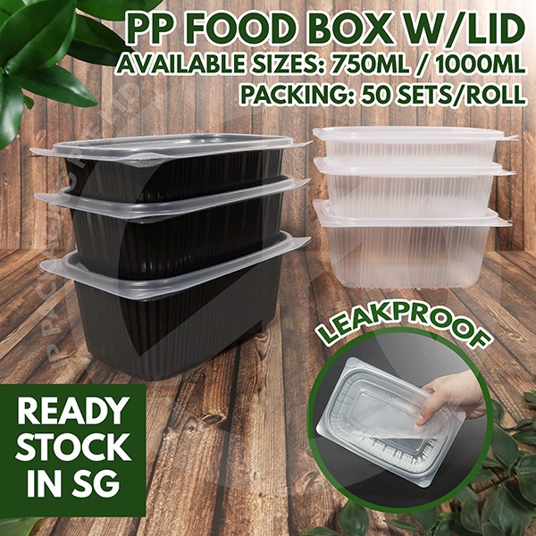 Leakproof PP Food Box WITH Lid (50 Sets)/ 500ml 650ml 750ml 1000ml ...