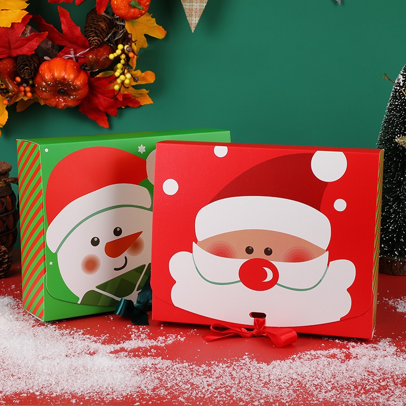 [Peek A Box] Cartoon Christmas Red Santa & Green Snowman Gift Box with ...