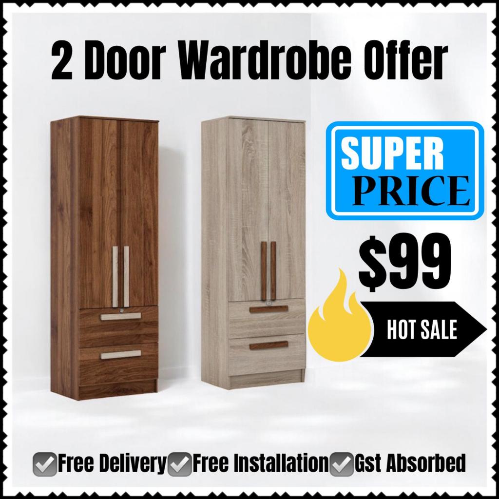 2 Door Wardrobe (Colombia oak)(Havana oak)(WR-0032) | Shopee Singapore