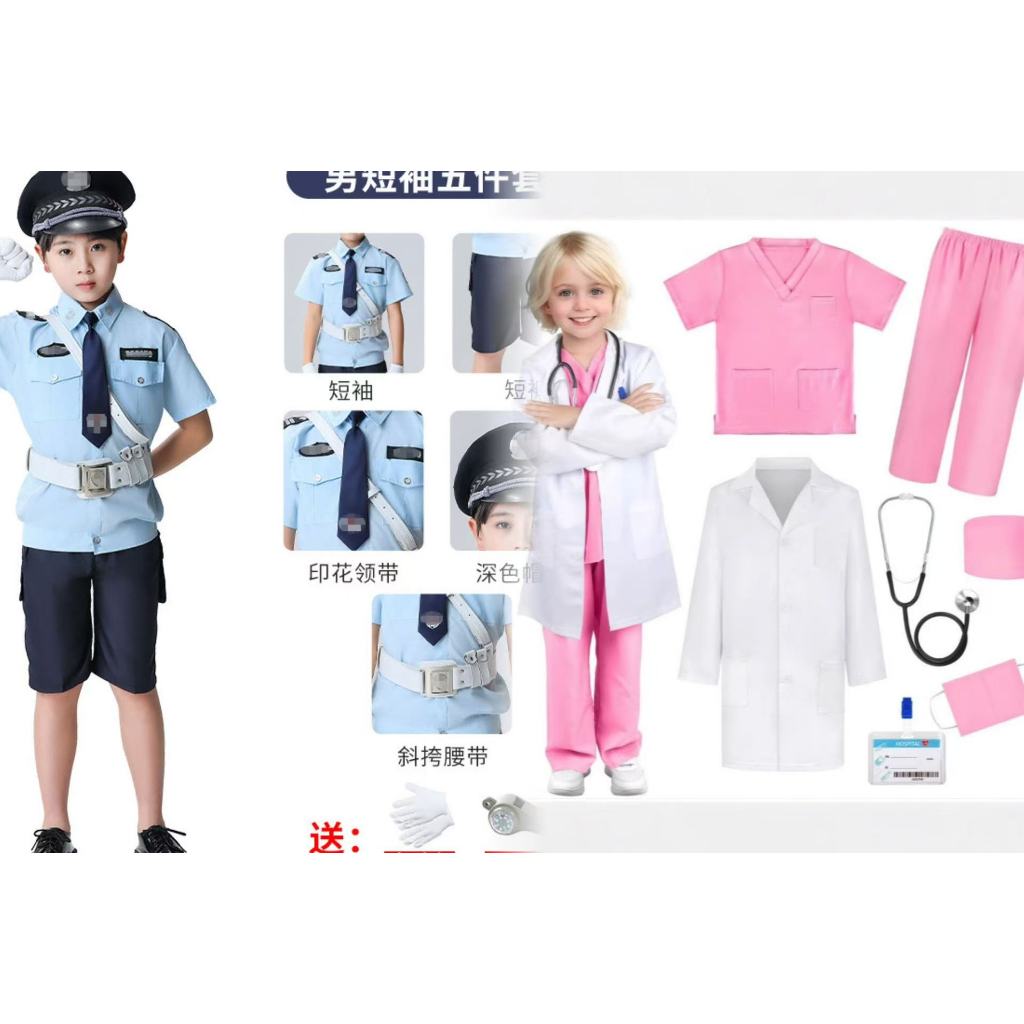 Halloween Kids Costume – Police Uniform & Doctor White Coat Role Play ...