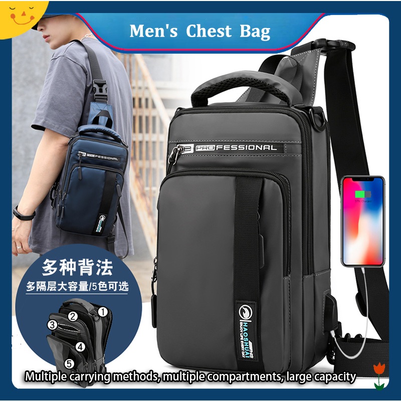 Cross Body Bag Men , Chest Bag Men , Sling Bag ，USB Men Multifunctional ...