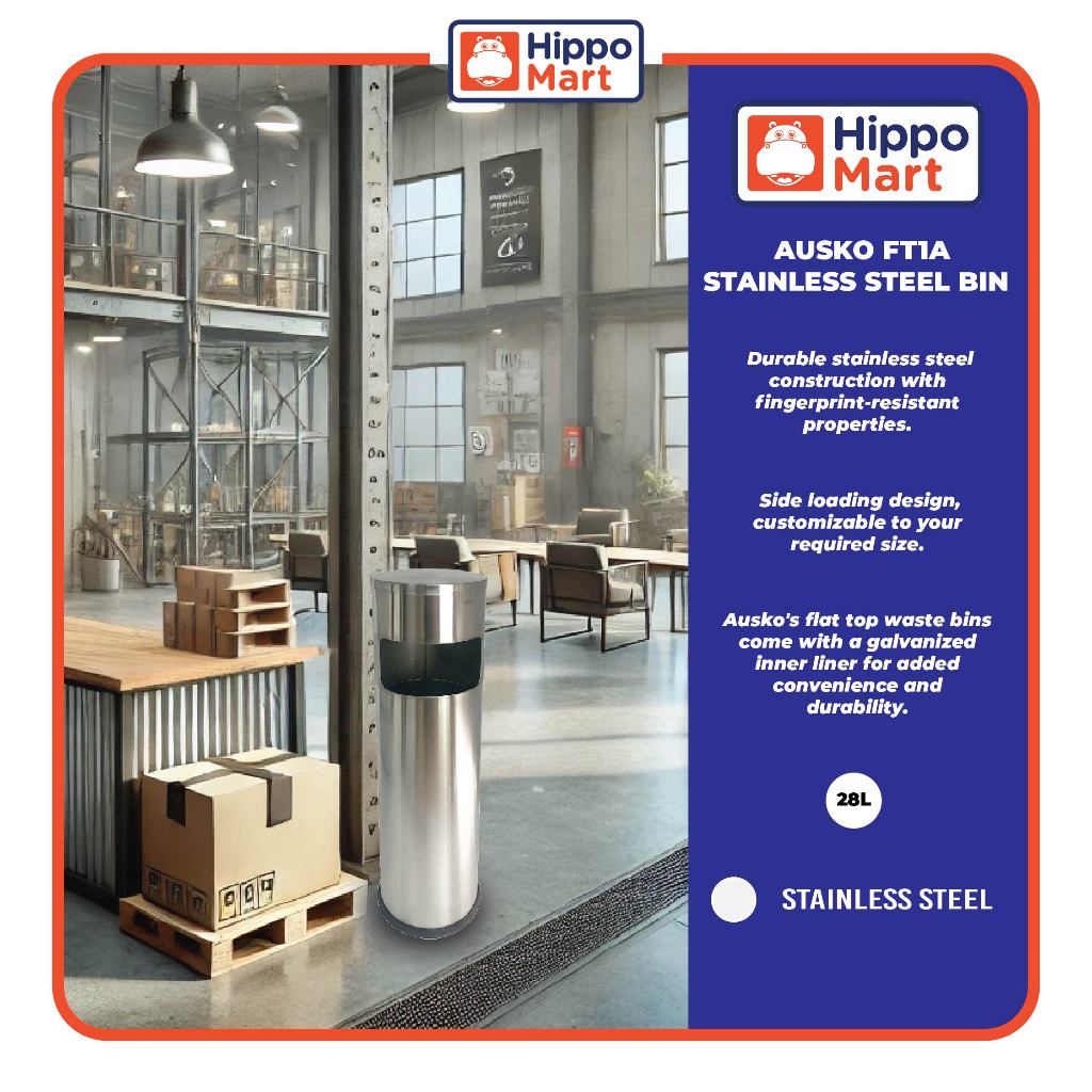 FT1A Dustbin | 28L | Stainless Steel Bin | Lobby Bin | Trash Bin ...