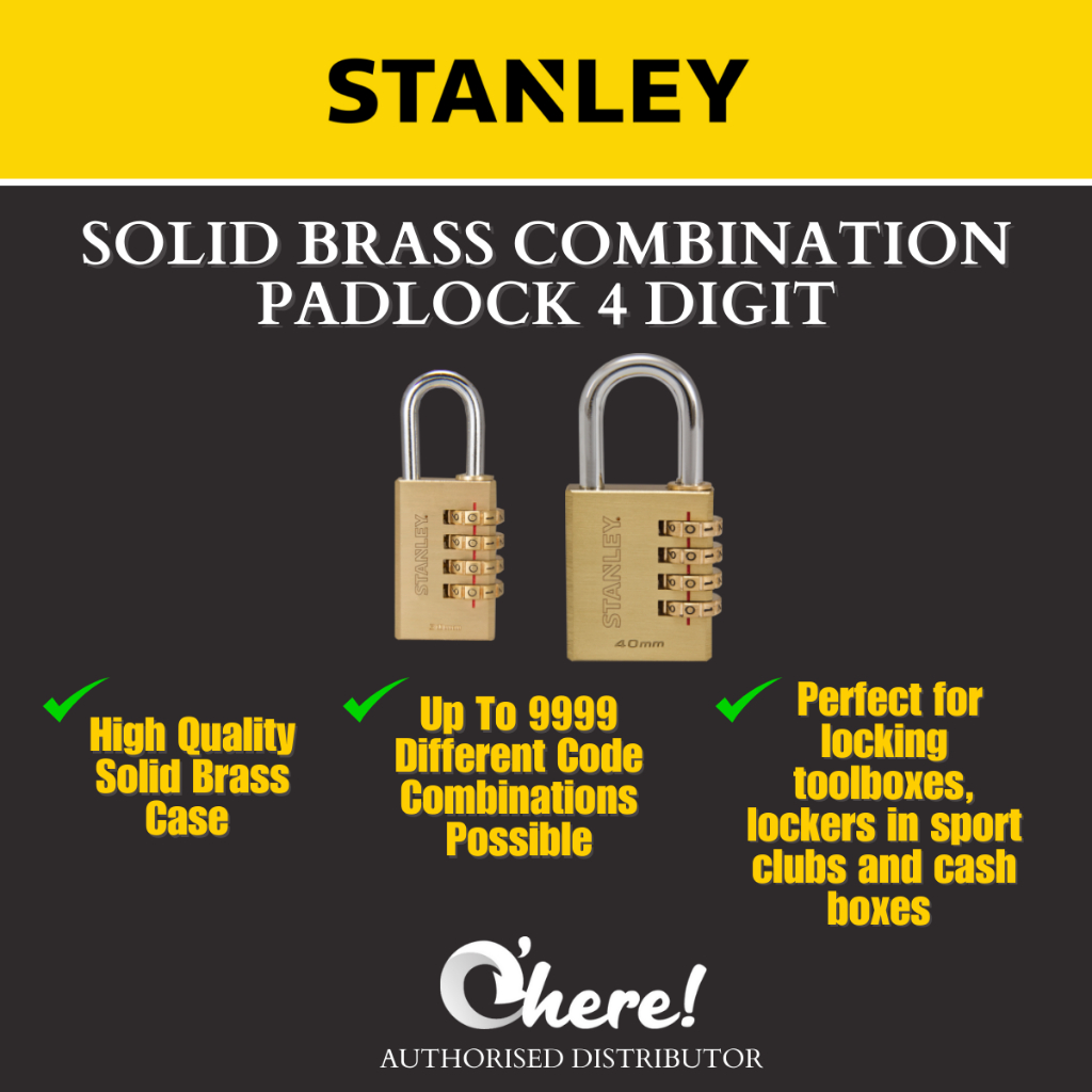 Stanley Solid Brass Combination Padlock 4 Digit 30mm/ 40mm | Shopee ...