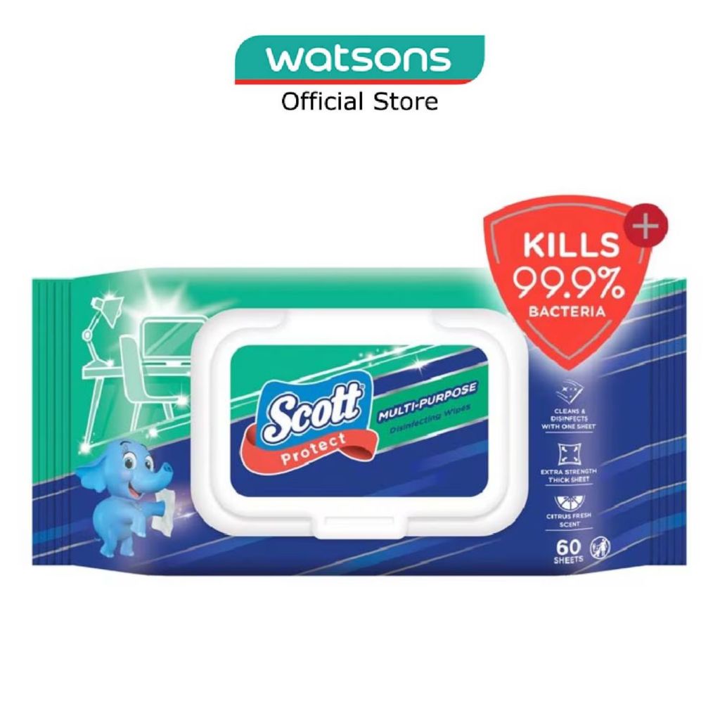 SCOTT Protect Disinfecting Multipurpose Anti-bacterial Wet Wipes 60s ...