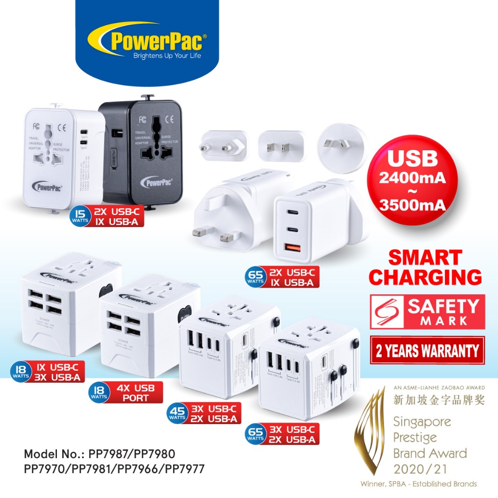 PowerPac Multi Travel Adapter USB Charger | USB-A | USB-C (PP7980 ...