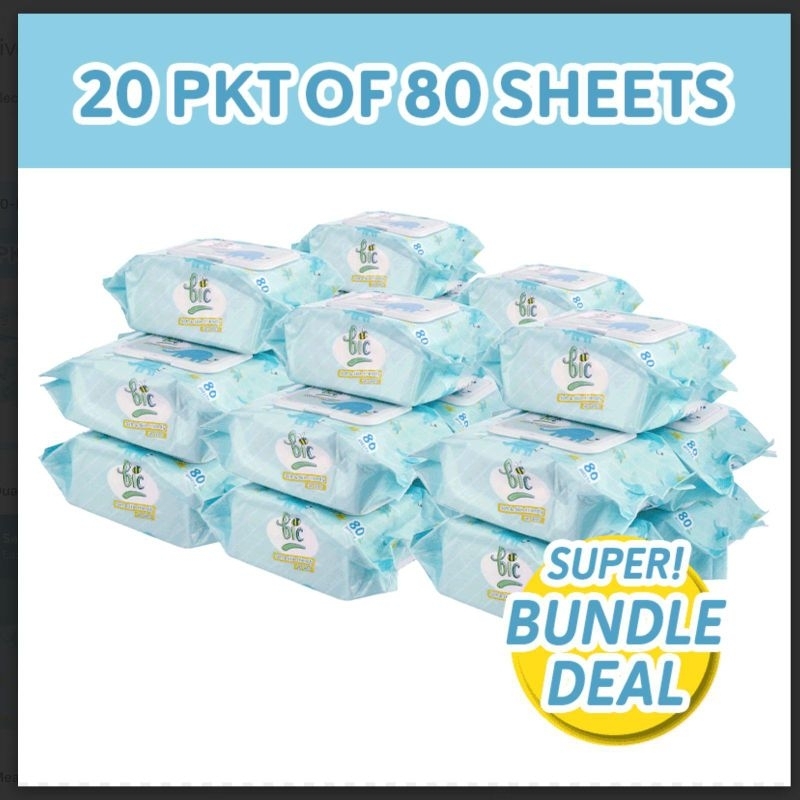 BIC BABY WET WIPES Soft, Baby & Pet Friendly (20/24 Cap Packets x 80 ...