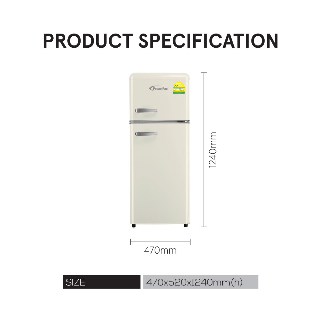 PowerPac 2-Door Fridge 114L Retro Fridge, Mini Fridge (PPF118) | Shopee ...
