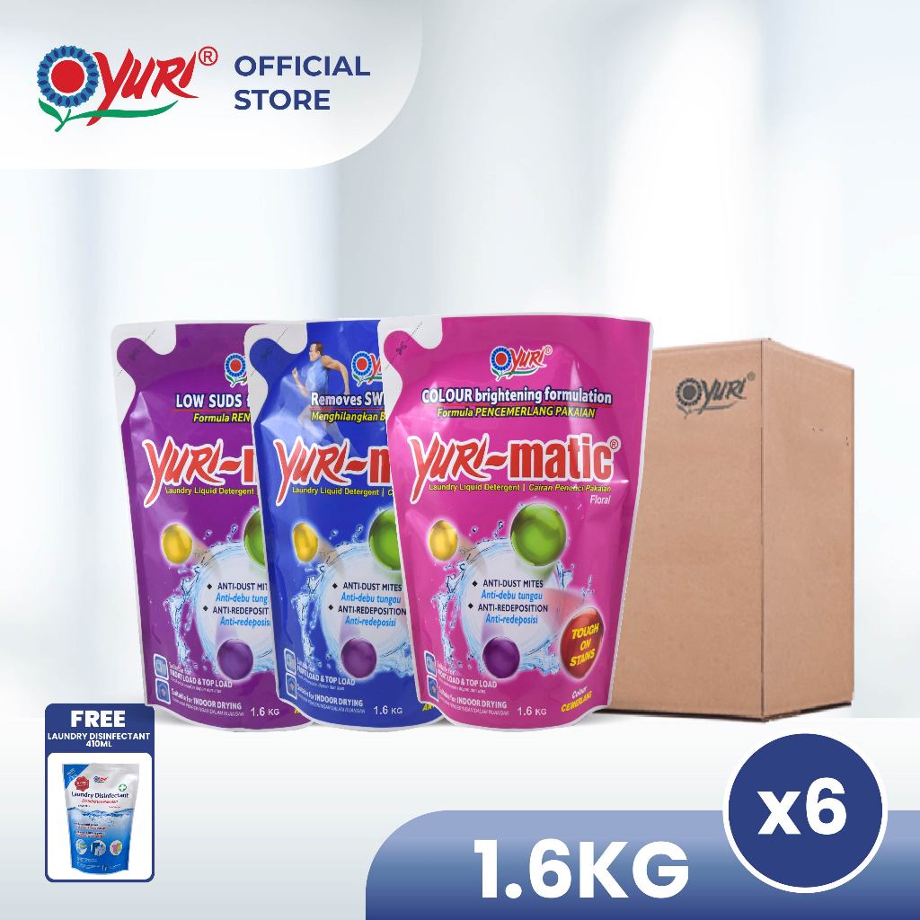 [Carton Deal] Yuri-matic Laundry Liquid Detergent Refill 1.6Kg x6 (FOC ...