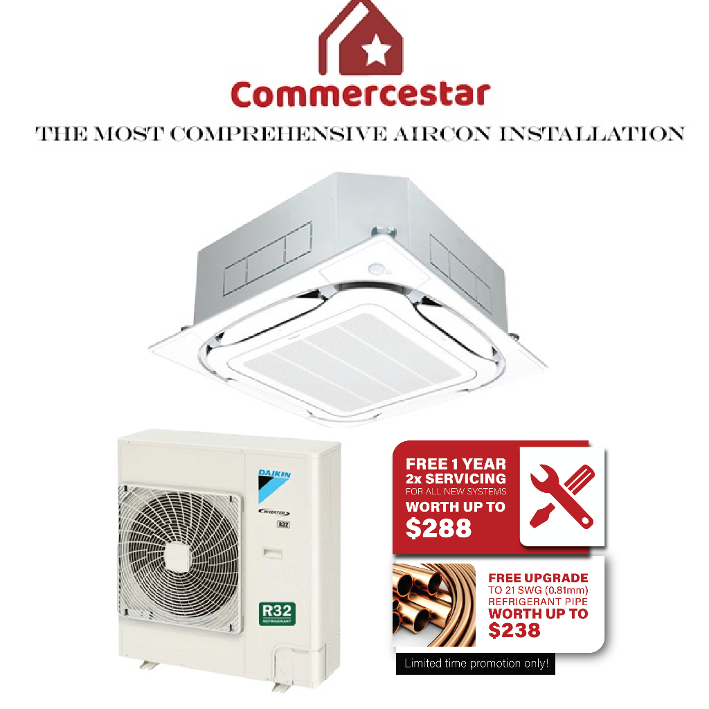 DAIKIN INVERTER R32 CEILING CASSETTE UNIT AIRCON INSTALLATION (18K BTU ...
