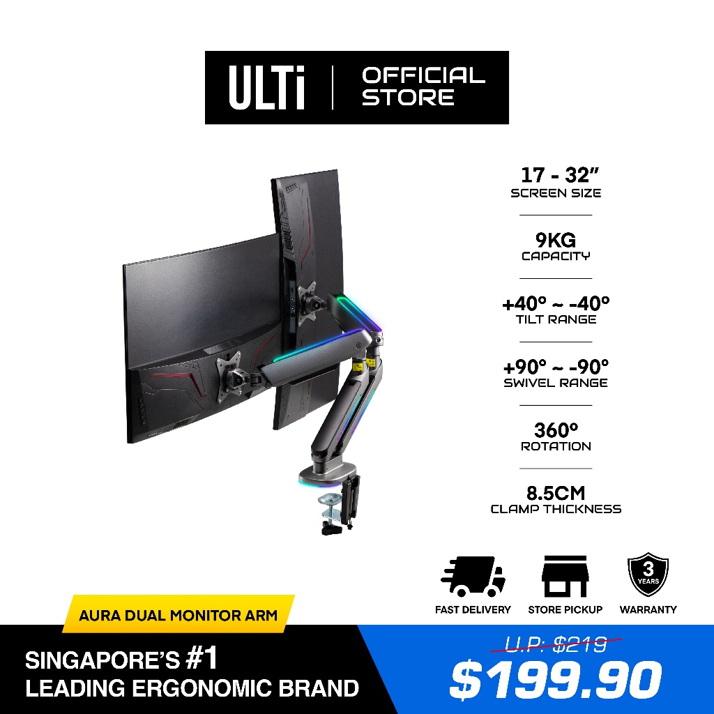 [NEW] ULTi AURA RGB Dual Monitor Arm - Compatible with most 34 inch ...