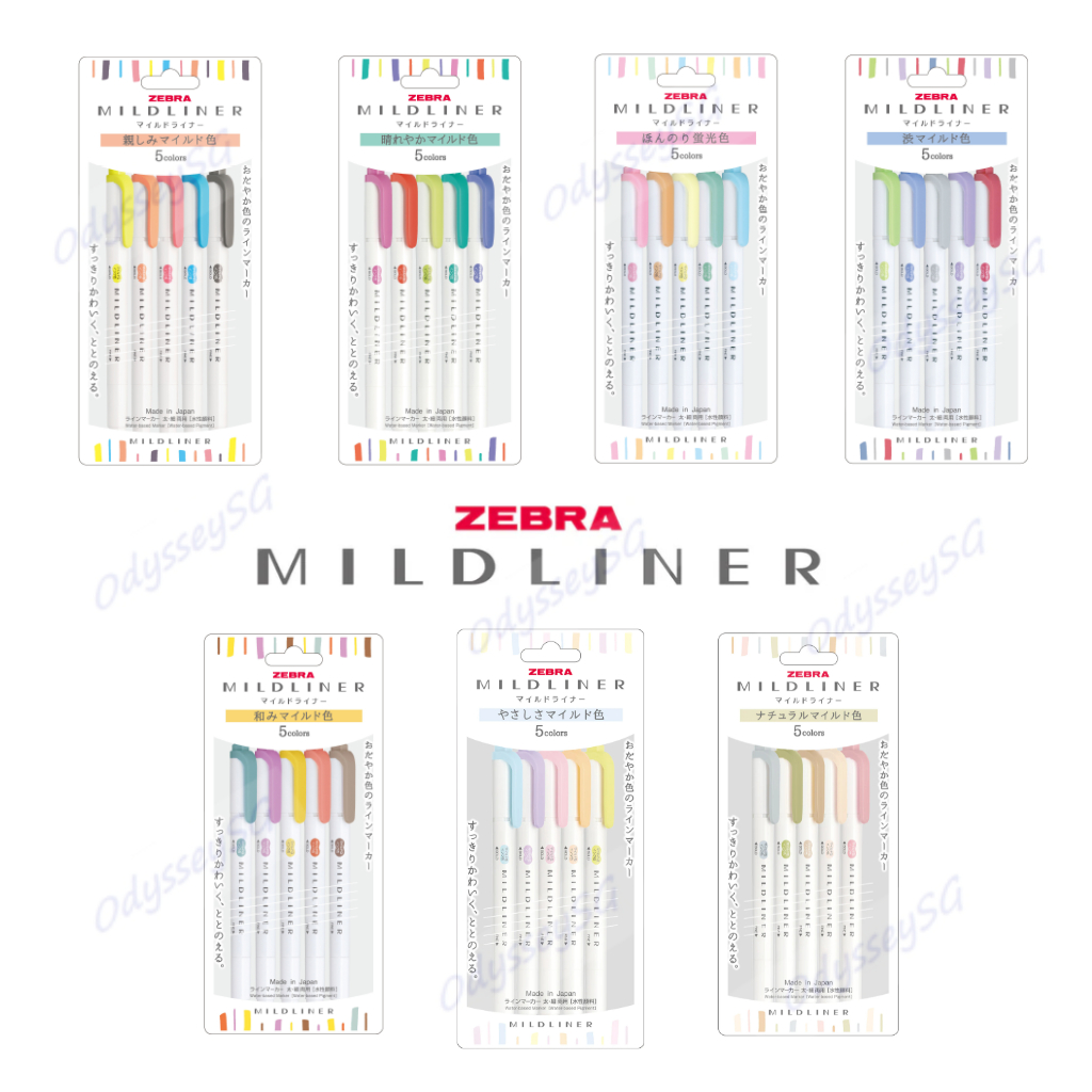 Zebra Mildliner - Dual tip Flourescent creative Highlighter Markers - 5 ...