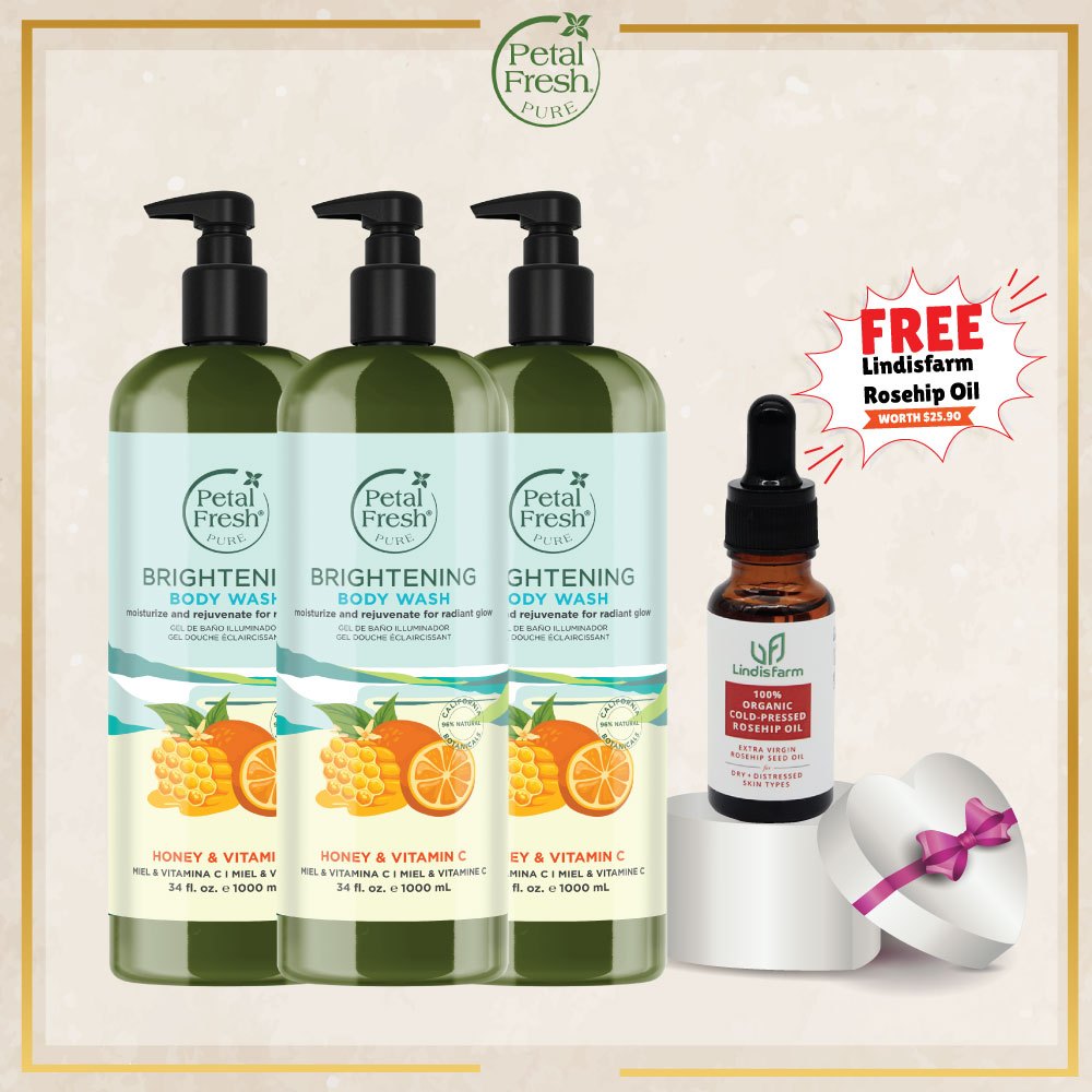 (Bundle of 3) Petal Fresh Body Wash 1L + FREE Lindisfarm Rosehip Oil ...