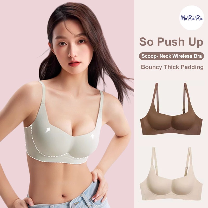 (SG InStock) Ma Ric Ric Bouncy Thick Padding Scoop Neck Push Up Wireless Bra (Wireless. Seamless ...