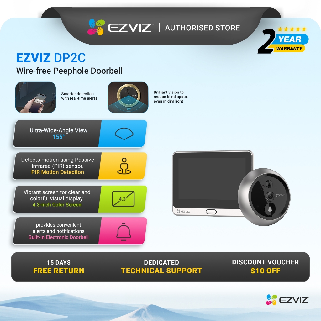 EZVIZ DP2C | DP2 2K | Wire-free Peephole Doorbell | Shopee Singapore
