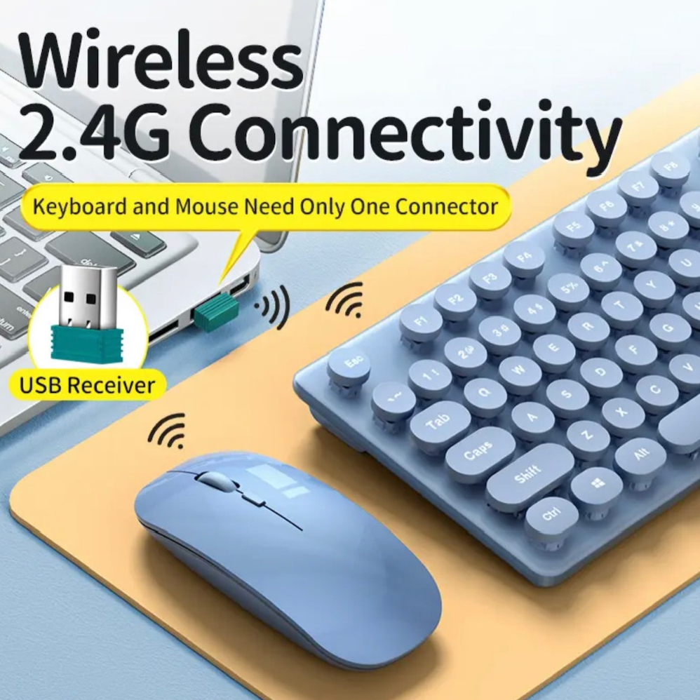 Wireless Keyboard 2.4G Connectivity with Wireless Mouse Soft Typing ...