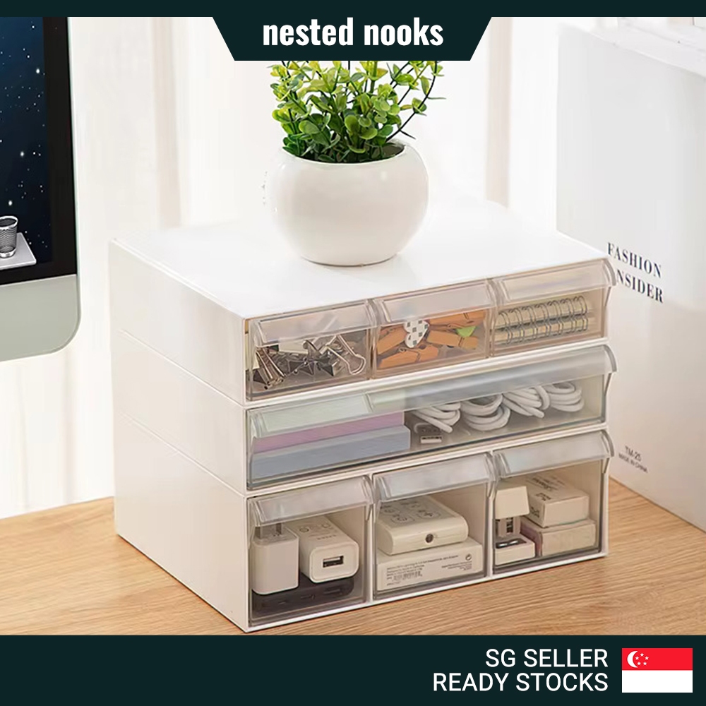 Desk Storage with Clear Transparent Drawers Desktop Monitor Storage ...