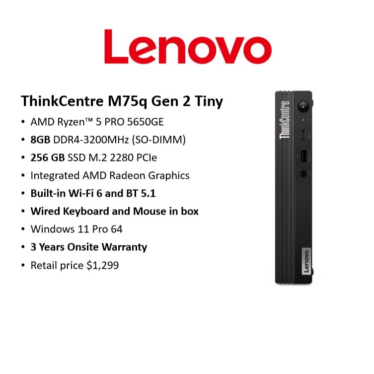 [Brand New] Lenovo ThinkCentre M75q Gen 2 Desktop | Intel R5-5650G ...