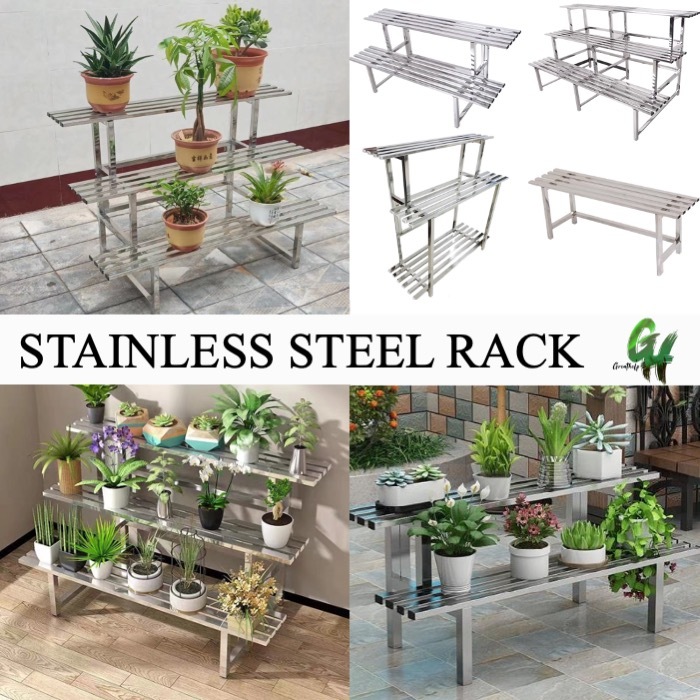 Stainless Steel Flower Rack Indoor/Outdoor Metal Plant Rack Ladder ...