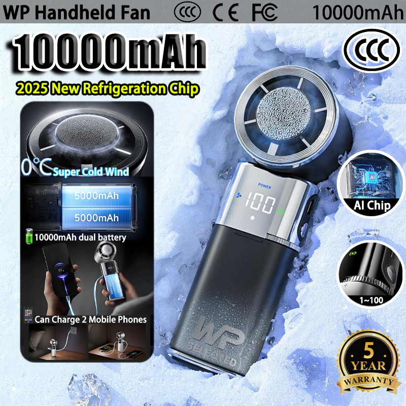 0°C Super Cold Wind 10000mAh Handheld Fan Cooling Portable Can Charge ...