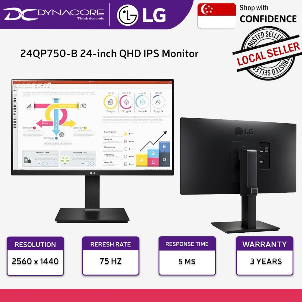 LG 24QP750-B 24-inch QHD IPS monitor, 75Hz / 5ms response time, HDR10 ...