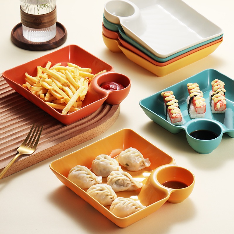 SG Stock Saucer Dish Plate 2 IN 1 Non-slip Square Shaped Dumpling Side ...