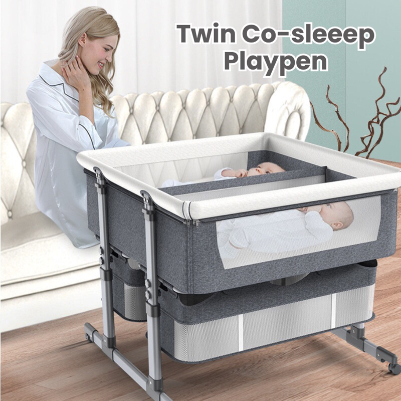 Twin Baby Cot Baby Crib Portable Bed | Shopee Singapore