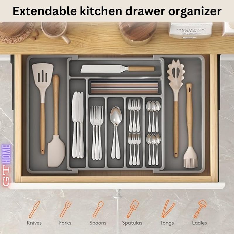 GThome Extendable Storage Box, Cutlery Storage Holder , Expandable ...