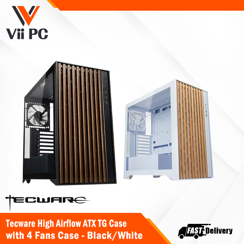 Tecware Timber High Airflow ATX TG Case with 4 Fans Case - Black/White ...