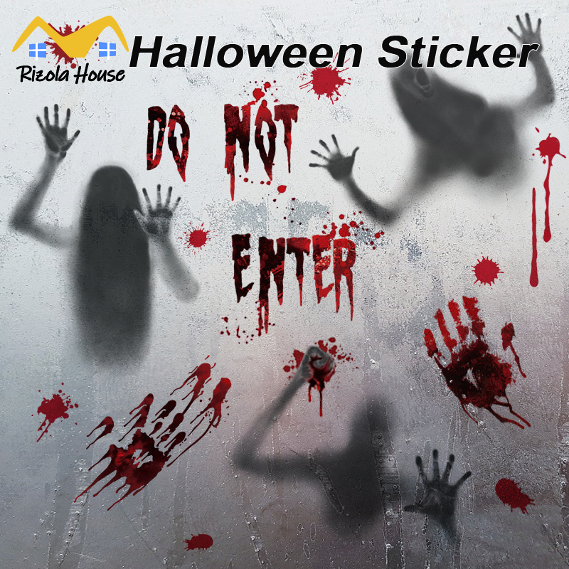 【SG】Halloween Bloody Handprint Stickers Removable Traceless Reusable ...