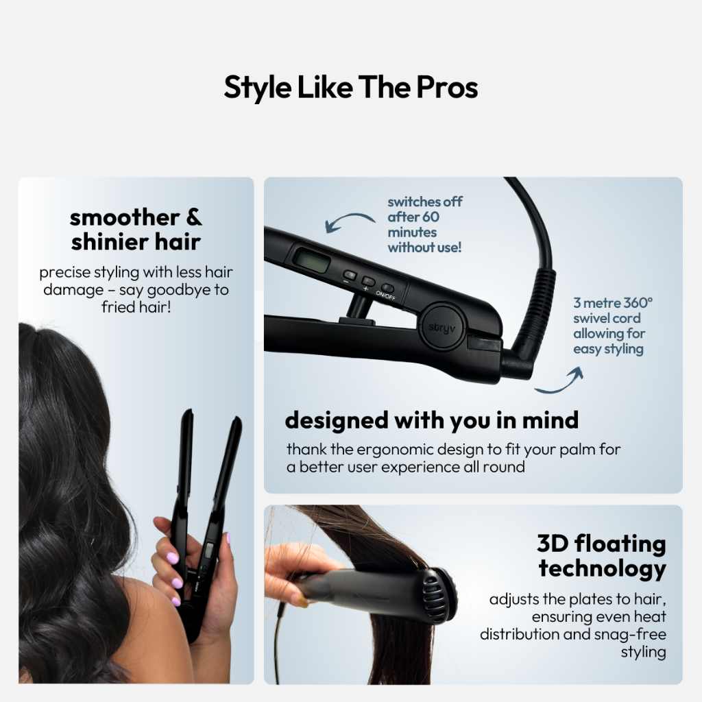 Stryv Pro Styler Salon Grade 2 in 1 Flat Iron & Straightener 50W ...
