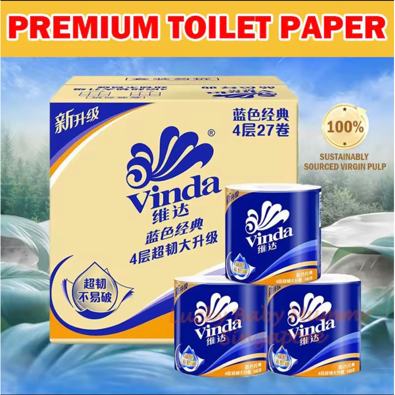 Vinda 4Ply Ultra Strong Toilet Paper Roll 140g Premium High Quality Toilet Paper Roll 27 Rolls ...