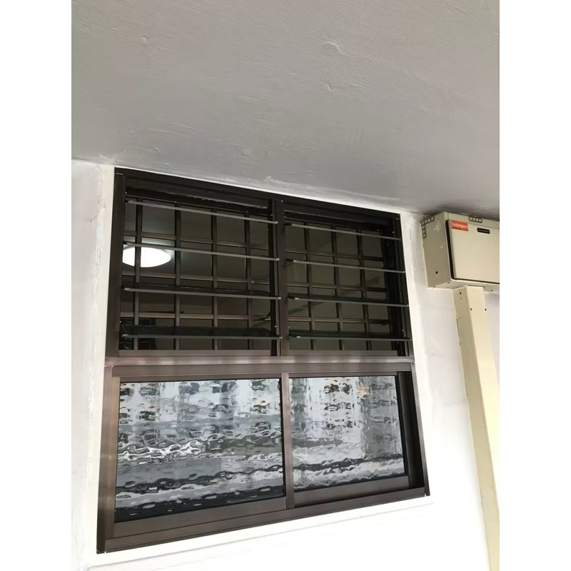 2 sets of bottom sliding window panel with top lourve design with 2 ...