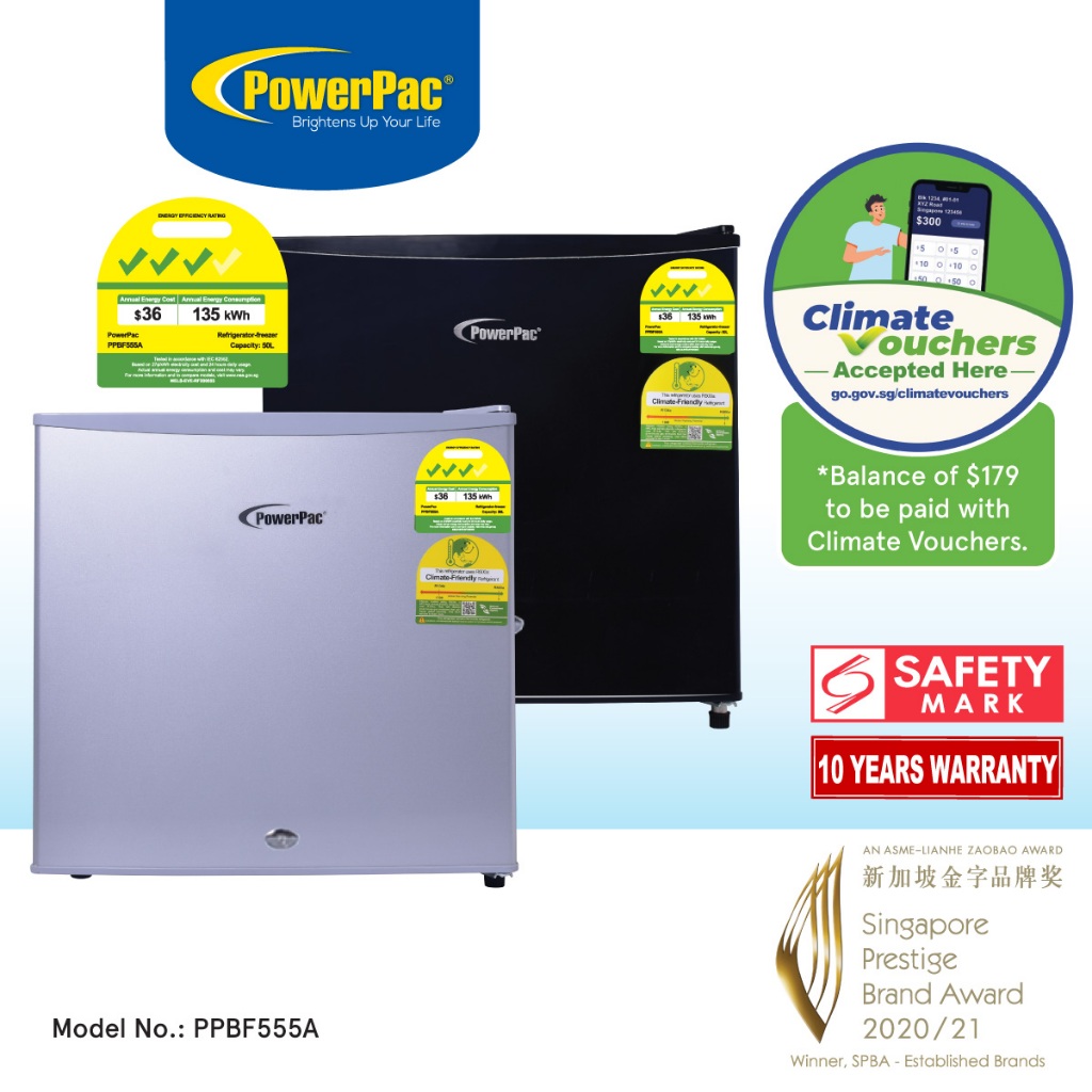 [NEA CLIMATE VOUCHER $400] PowerPac 50L Bar Fridge with Lock, shelves ...