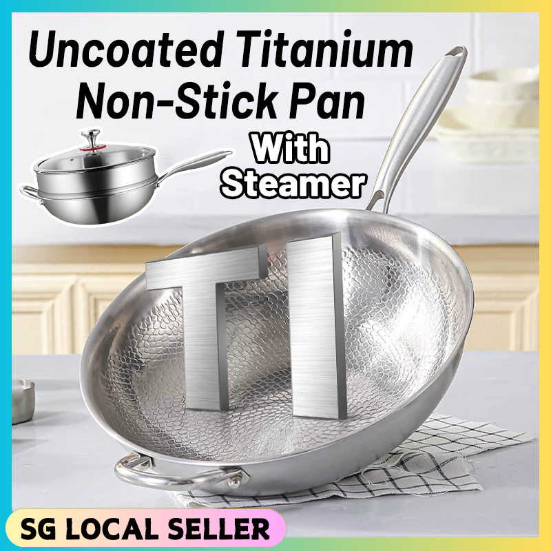 SG Non-Stick Pan Uncoated Titanium Cookware Frying Pan With Lid Suits ...