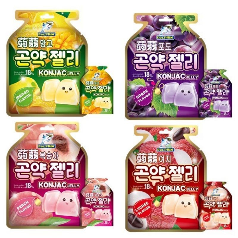 Captain Dolphin Korean Fruity Konjac Jelly Snack 4 Flavors Mango Grape ...