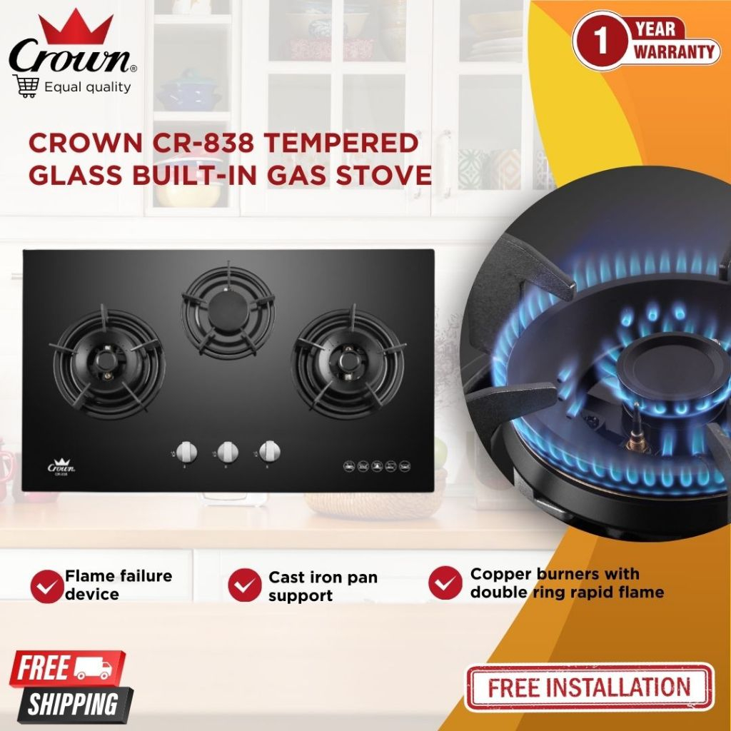 Crown CR-838 Tempered Glass Built-In Gas Stove | Free Installation ...