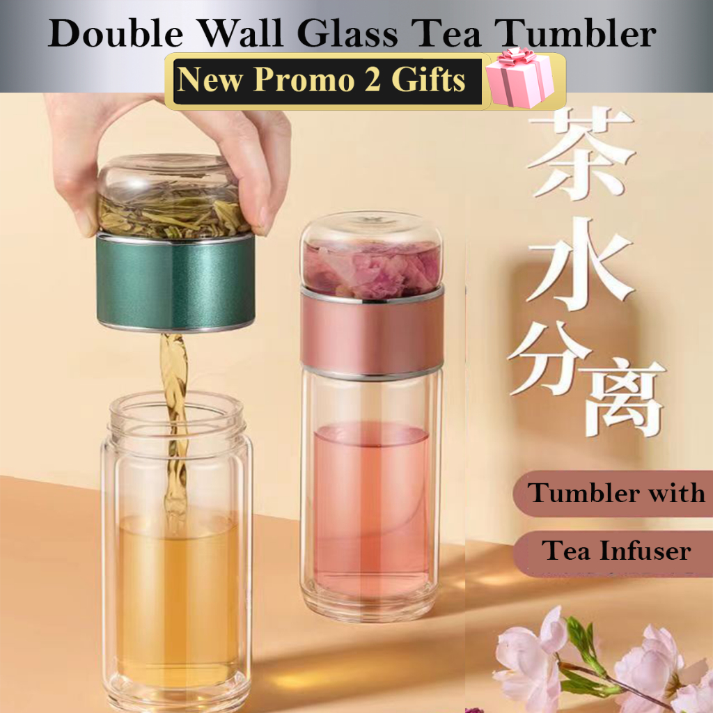 Double Wall Glass Tumbler With Tea Infuser | Double Layer Glass Tumbler ...