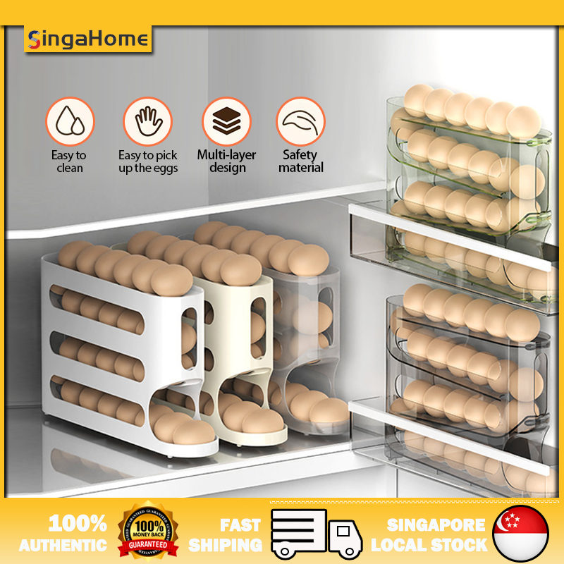 30 Grids Egg Storage Organizer/ 4 Tier Egg Rack Tray/ Automatic Rolling ...