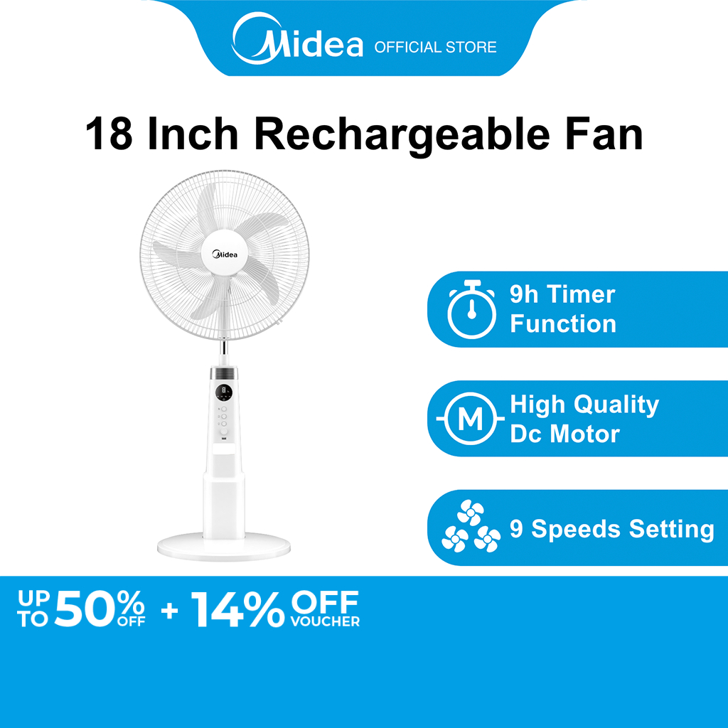 Midea MFS180R0APWH DC Motor 18-Inch Rechargeable Fan | Shopee Singapore